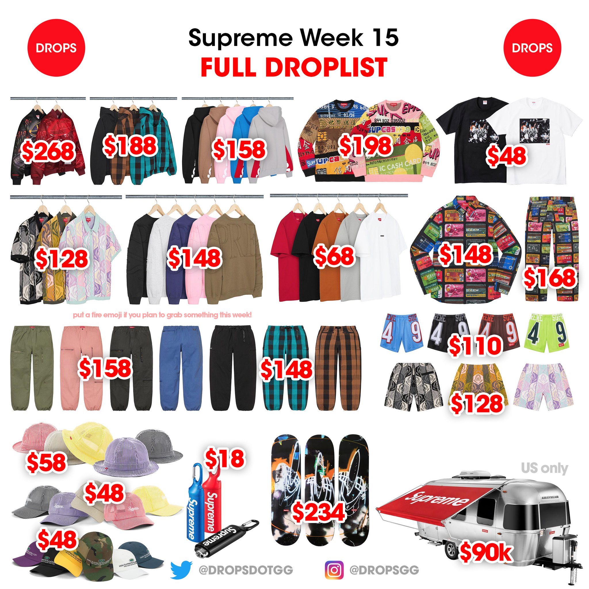 Supreme Drops On Twitter Supreme Week 15 Full Droplist And Retail