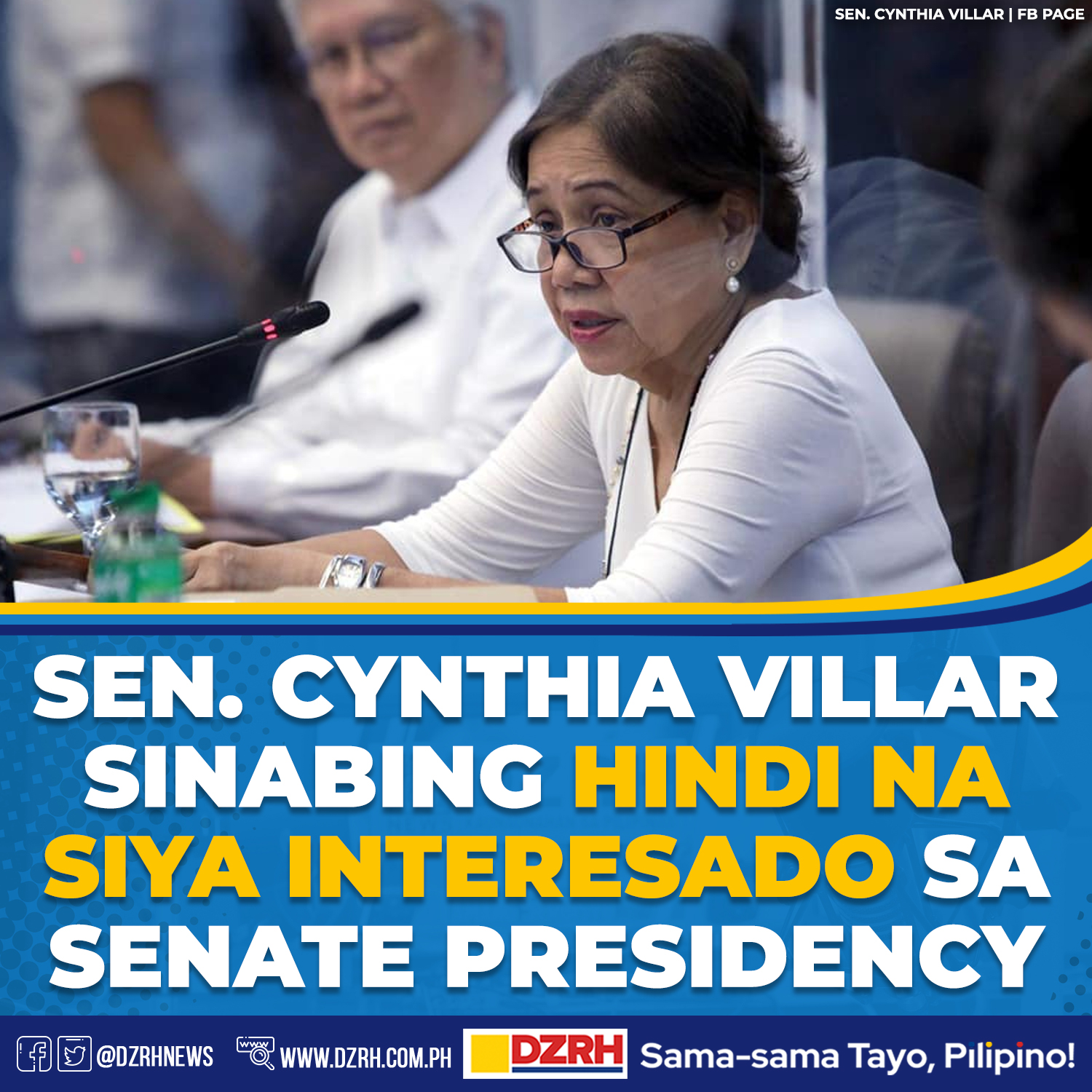 DZRH NEWS on Twitter: "ICYMI: Umatras si Sen. Cynthia Villar para sa Senate Presidency. Sa halip ...