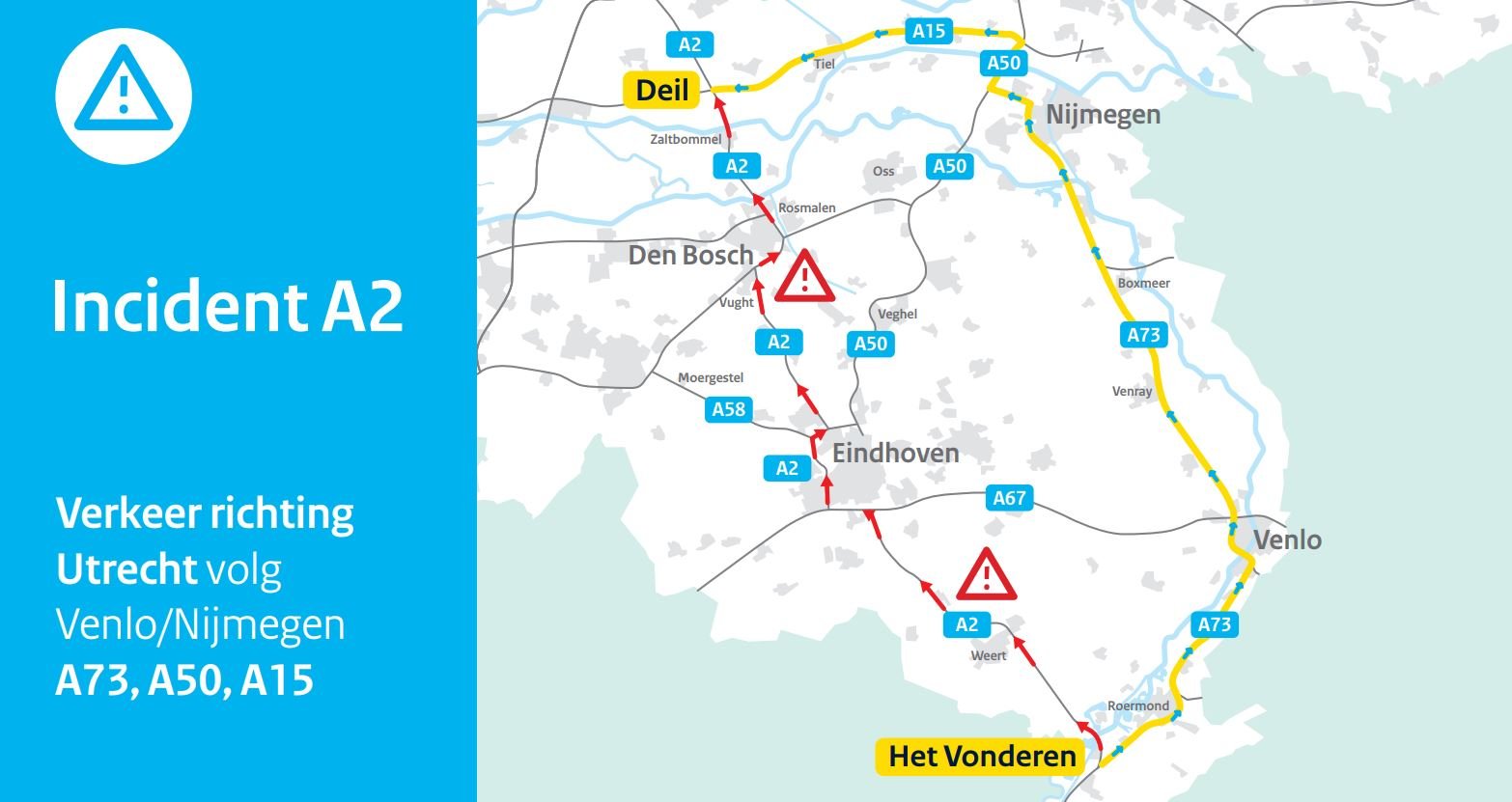 Rijkswaterstaat Verkeersinformatie on Twitter: "Dit is een ongeval op de #A2 richting Eindhoven ...