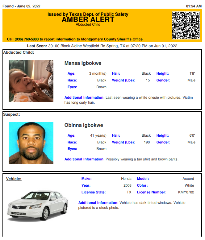 Texas Alerts On Twitter Discontinued Amber Alert For Mansa Igbokwe