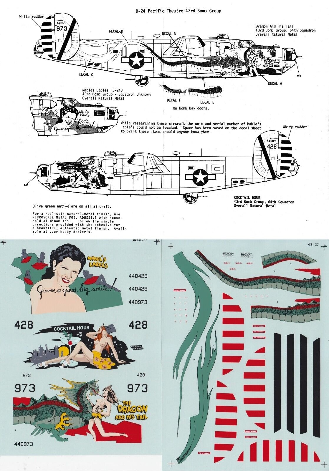 Decal Dungeon on Twitter: "A rare and mint set of 1/48 #decals for three 43rd BG B-24s including ...