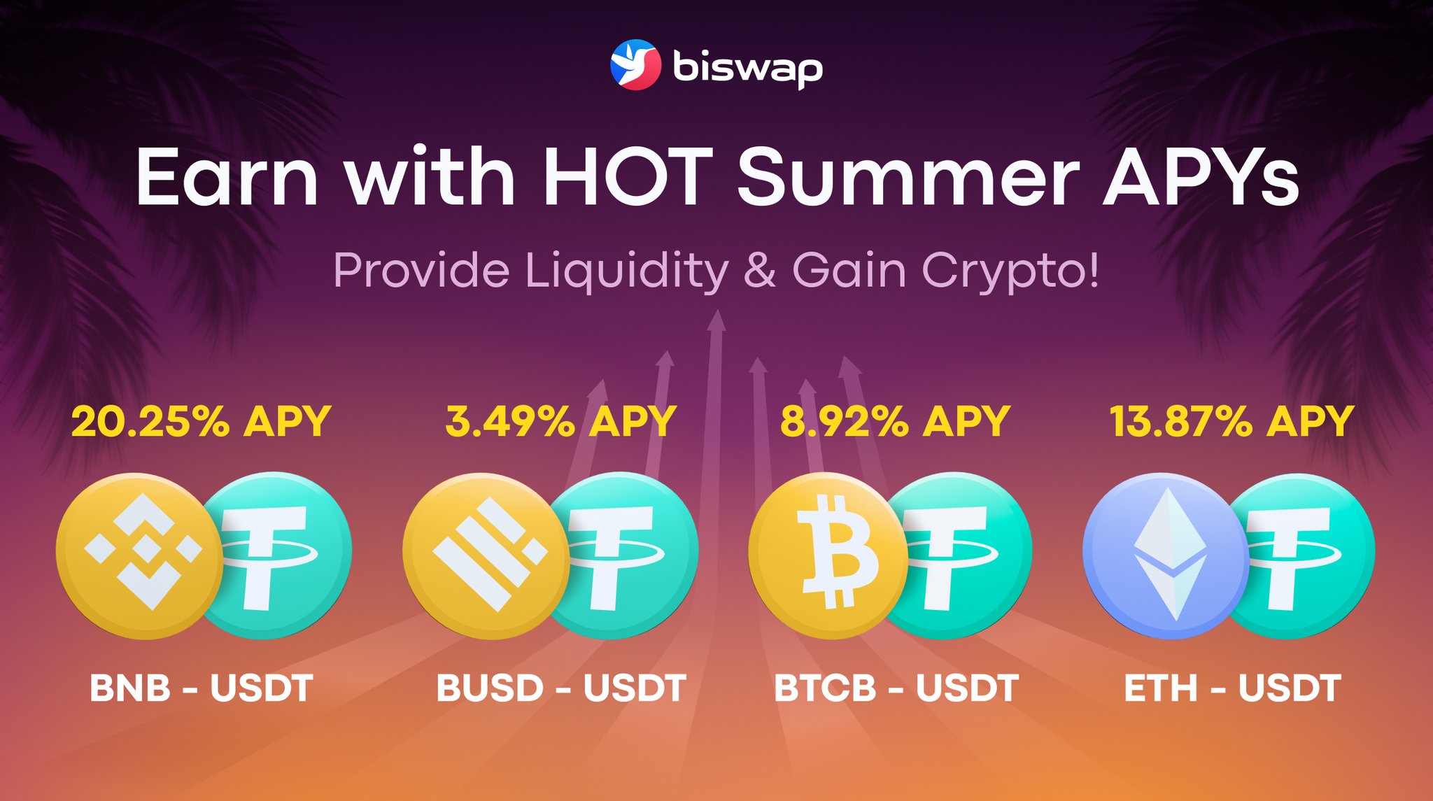 Biswap on Twitter: "☀️HOT Pairs with Sky-High APYs!☀️ Sun shines on @Biswap_Dex Farm's APYs: 🏖 ...