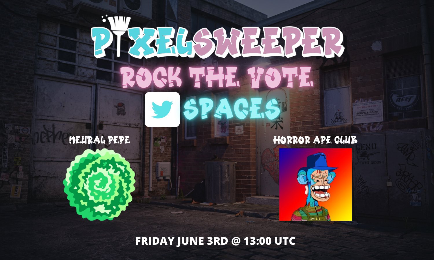 PixelSweeper 🧹 on Twitter: "Join us tomorrow at 13:00 UTC for our Rock the Vote Twitter Space ...