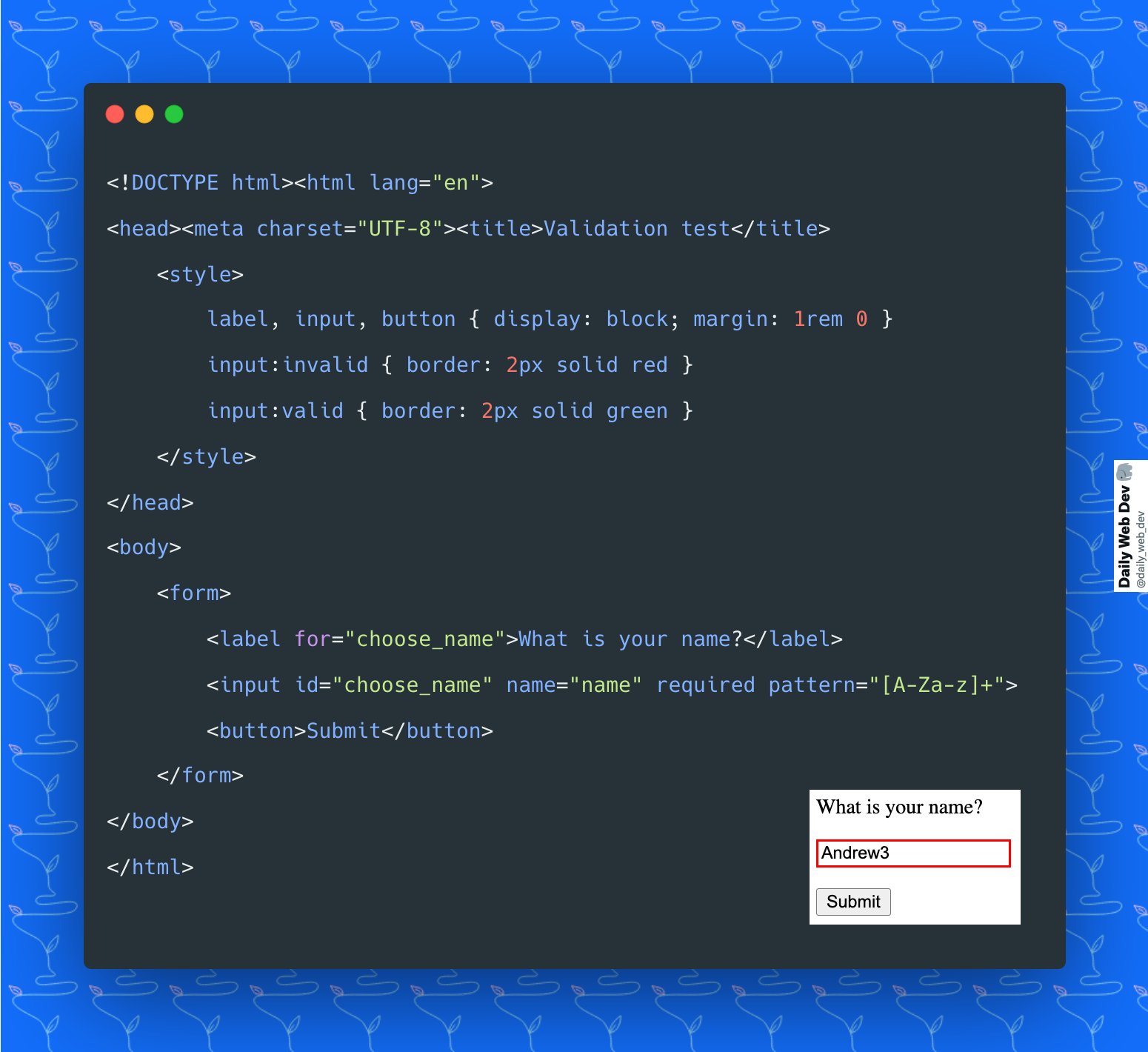 Daily Web Dev 🐘 On Twitter How To Validate Form With Just Html And Css 100daysofcode