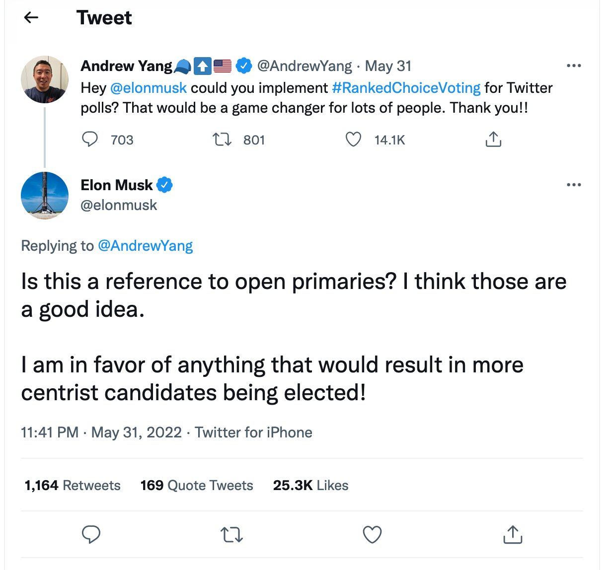 Rick Hasen on Twitter: "I had missed this exchange between @AndrewYang and @elonmusk on ranked ...