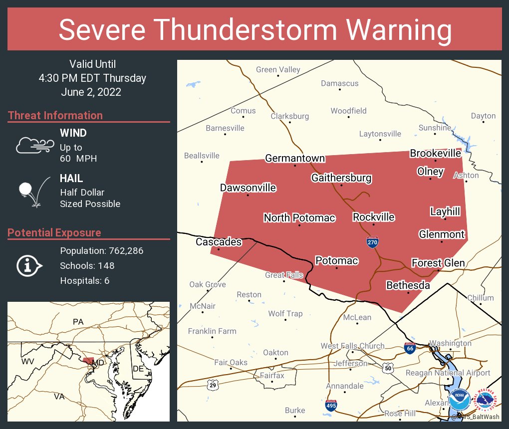 NWS Severe Tstorm on Twitter: "Severe Thunderstorm Warning including Germantown MD, Rockville MD ...