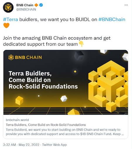 Coin98 Analytics on Twitter: "14/19 BNB Chain offers Terra developers to join BNB Chain. The ...
