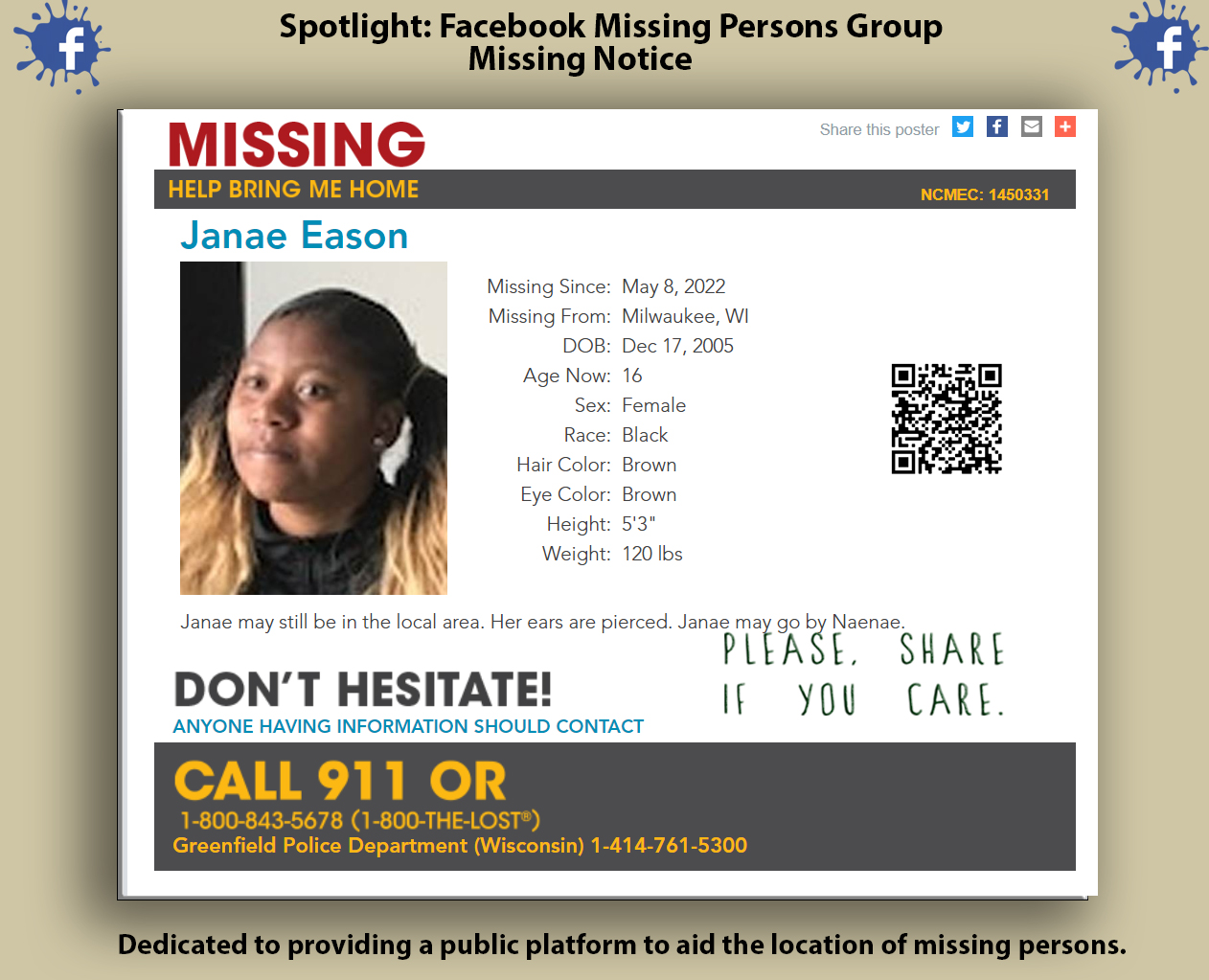 Missing on Twitter: "Posted by: Spotlight: Missing Persons Facebook Group Dedicated to providing ...
