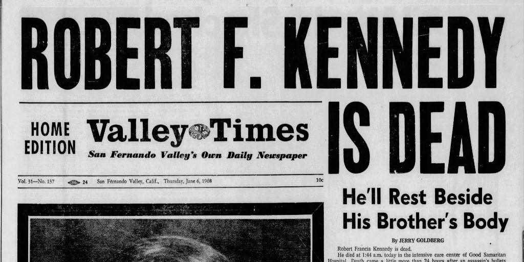 Rfk Assassination Newspaper
