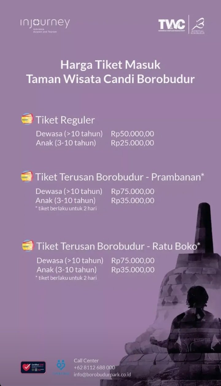 Info Jateng on Twitter: "Tiket Candi Borobudur belum mengalami perubahan. Sementara masih sama ...