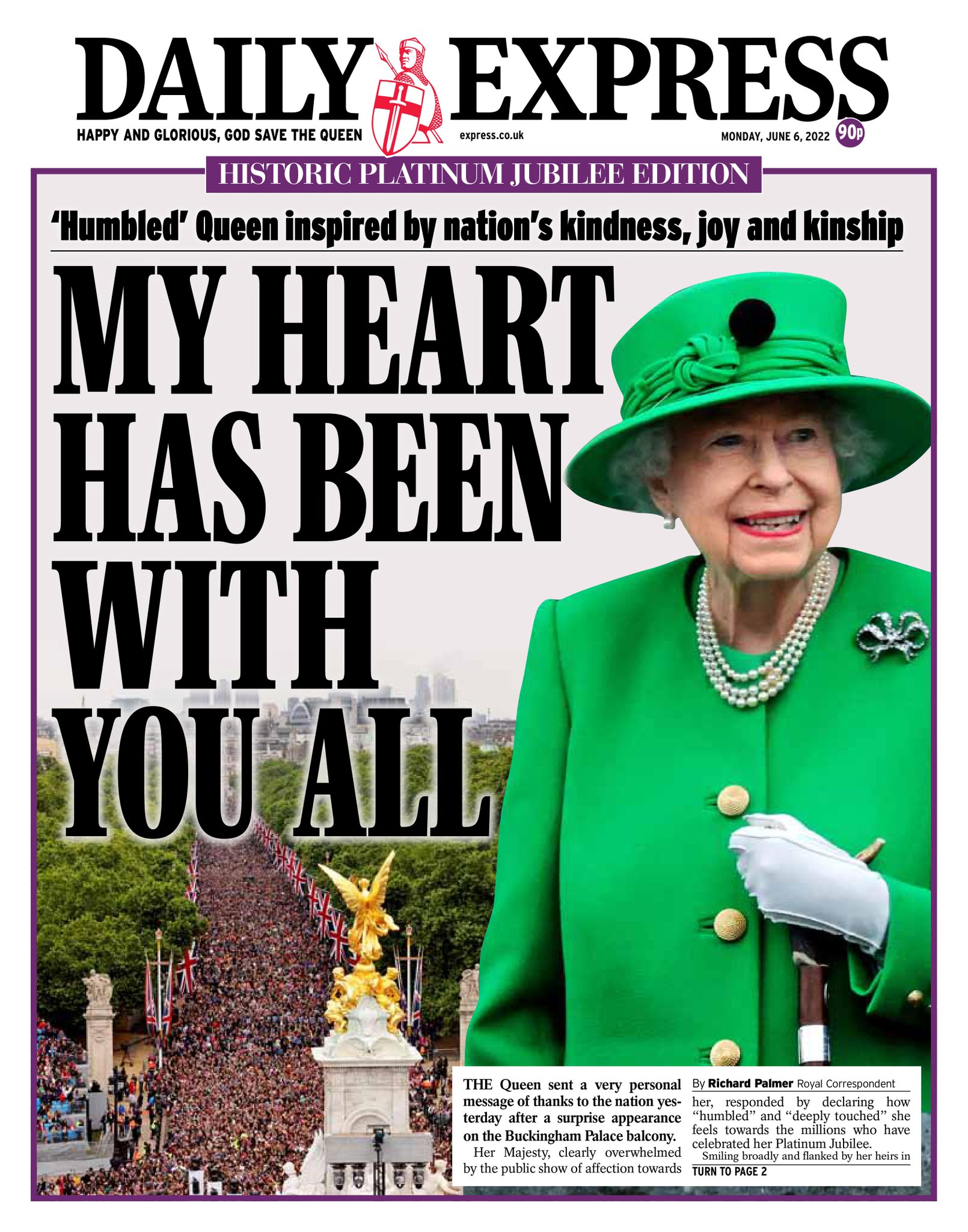 Daily Express on Twitter: "Front page: 'Humbled' Queen inspired by nation's kindness, joy and ...