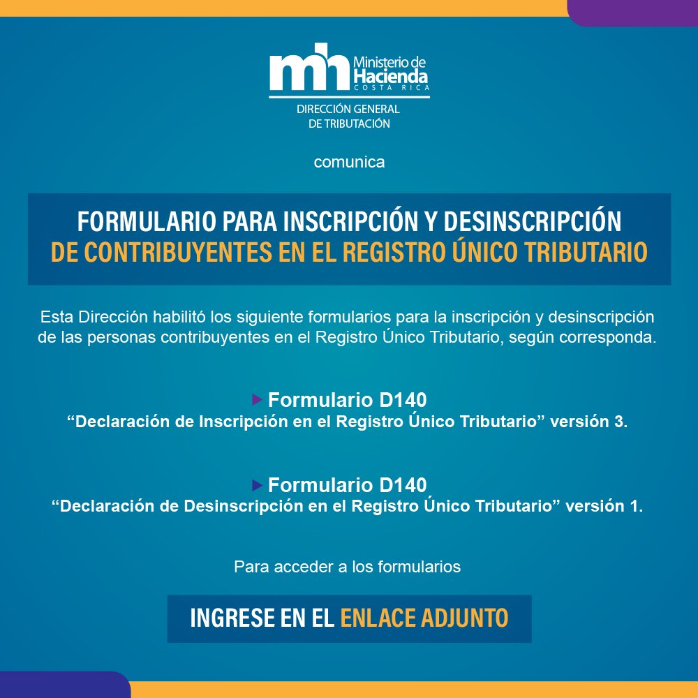 Ministerio Hacienda de Costa Rica on Twitter: "FORMULARIO PARA INSCRIPCIÓN Y DESINSCRIPCIÓN DE ...