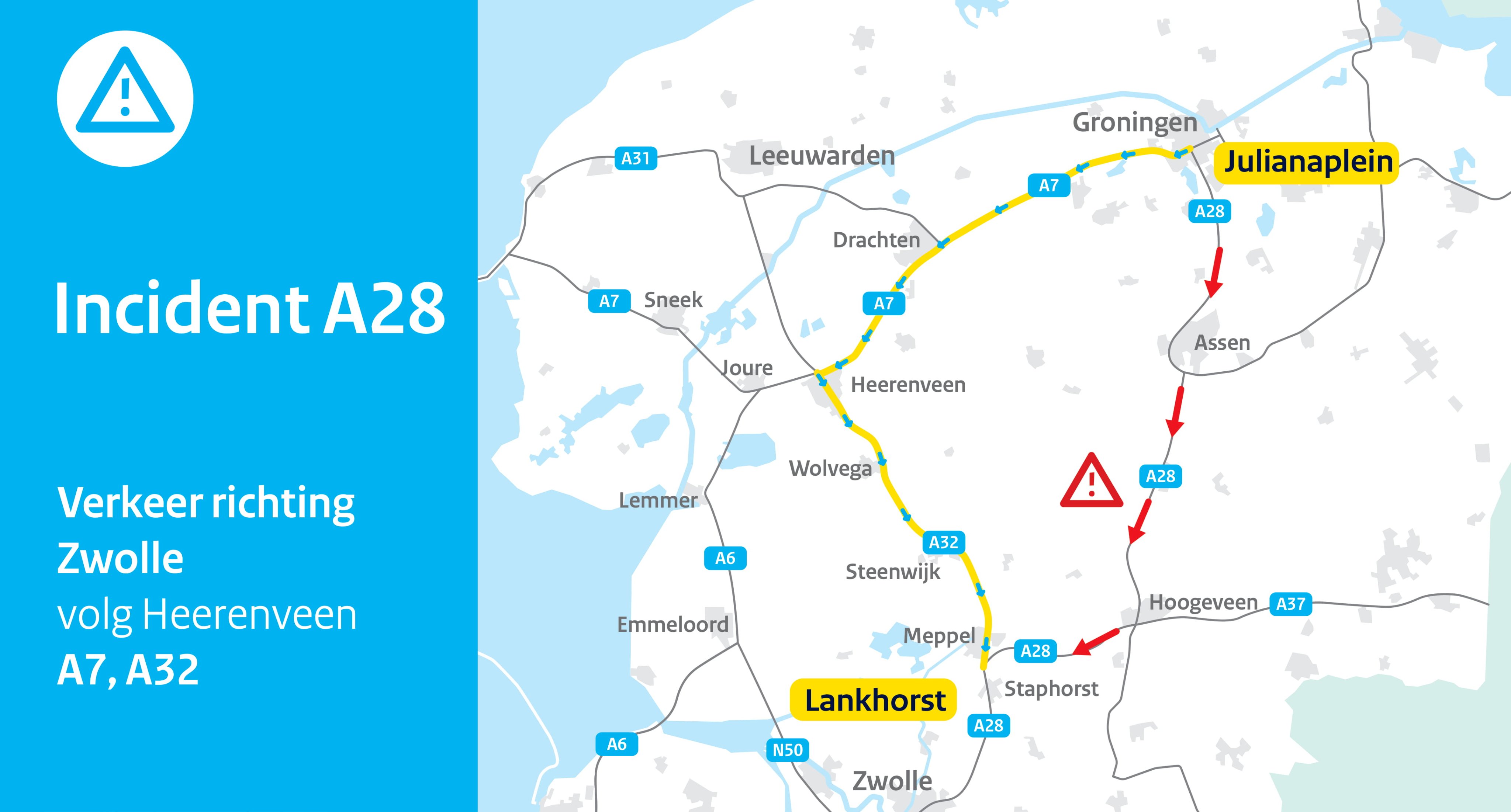 Rijkswaterstaat Verkeersinformatie on Twitter: "Op de #A28 is bij Zuidwolde in beide richtingen ...