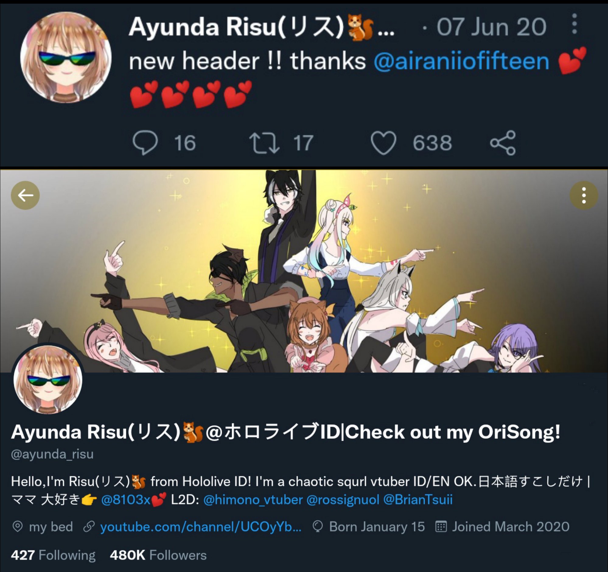 Lyza ⛏ on Twitter: "Fun fact: Risu never changed her header again since Jun 7, 2020 for memorial ...