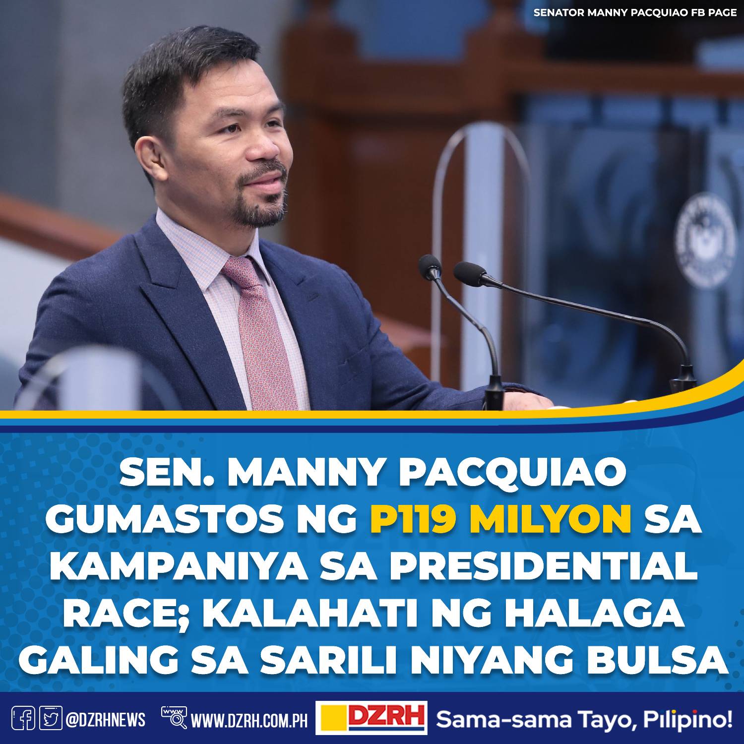 DZRH NEWS on Twitter: "P120 Million ang gastos ni Sen. Manny Paquiao sa kanyang Presidential ...