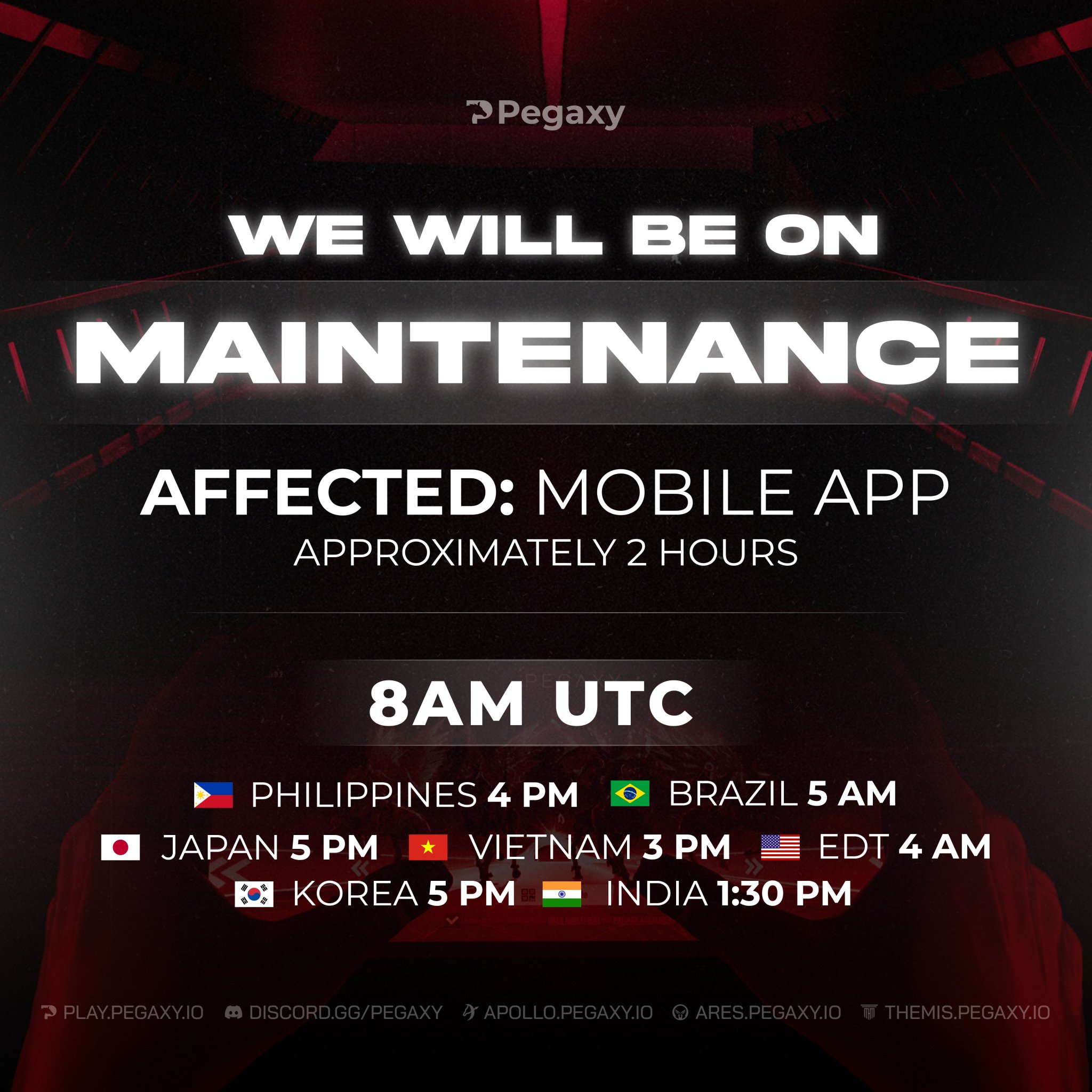 Pegaxy on Twitter: "Important Reminder - Scheduled Maintenance 📢 AFFECTED: Beta Mobile App 🗓 ...