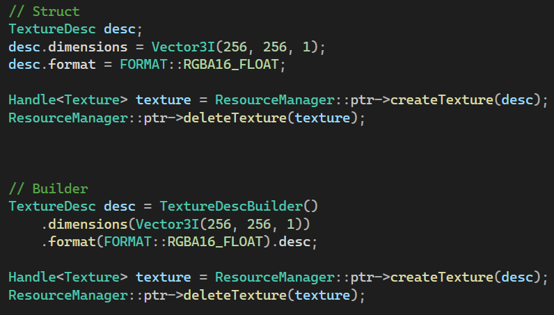 Sebastian Aaltonen on Twitter: "Initializing a texture with a TextureDesc struct and a builder ...