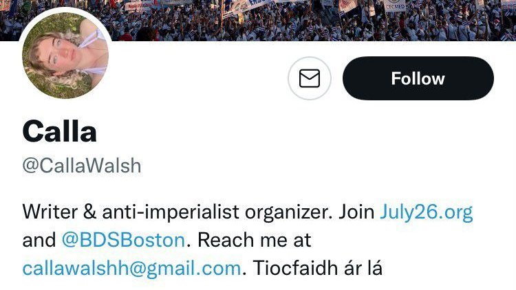 StopAntisemitism on Twitter: "Calla's Twitter profile clearly identifies her affiliation with ...