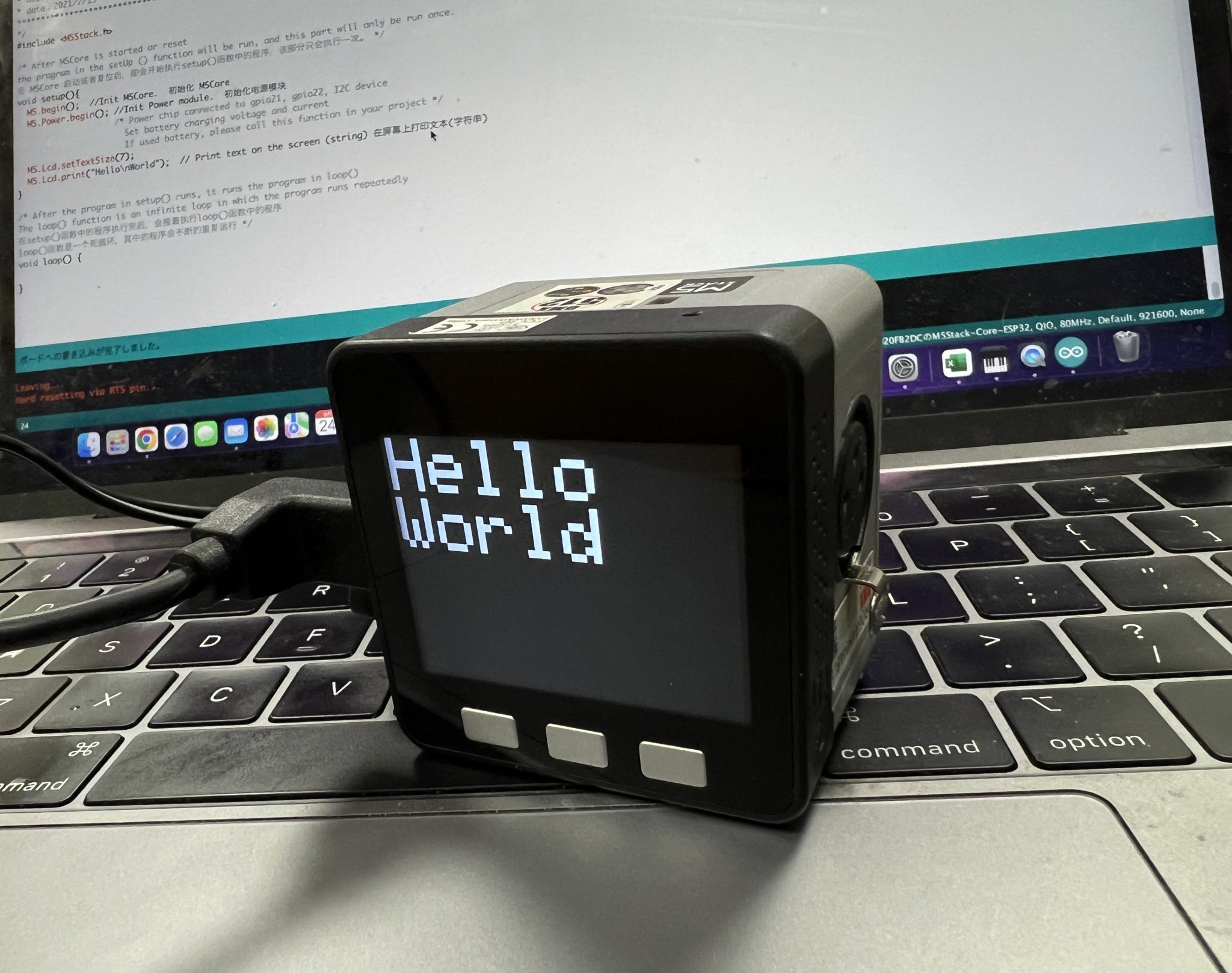 M5Stack on Twitter: "RT @GOROman: M5Stack MacBook ProにArduino開発環境入れて、ビルドしてHello World出るのを確認 ...