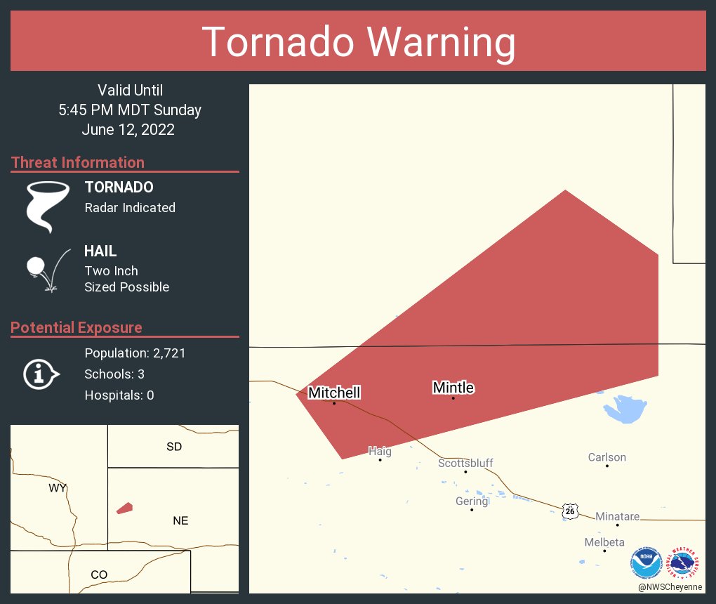 NWS Tornado on Twitter: "Tornado Warning including Mitchell NE and Mintle NE until 5:45 PM MDT ...