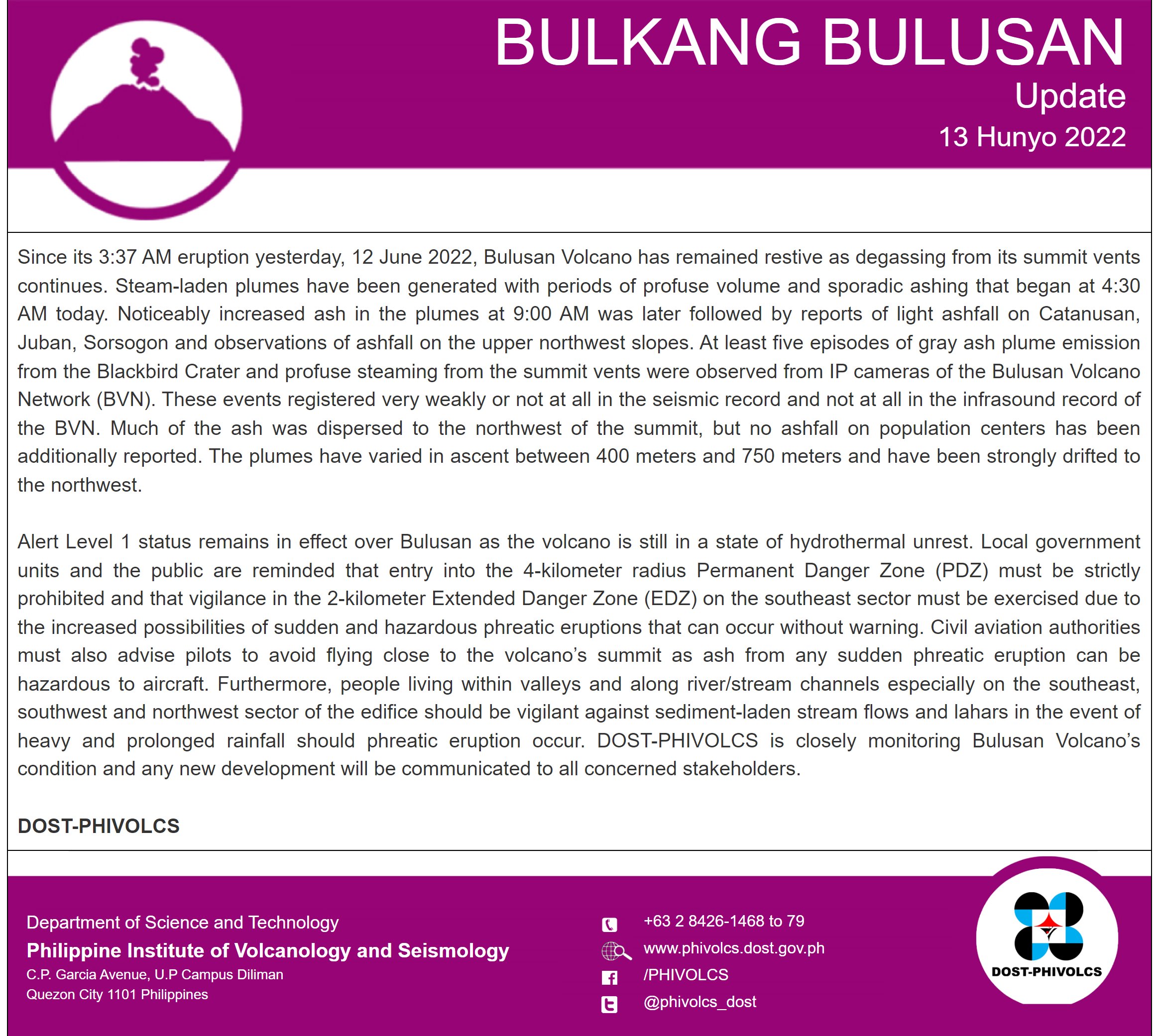 Daily Guardian on Twitter: "LOOK: Bulusan Volcano in Sorsogon had at least five gray ash plume ...