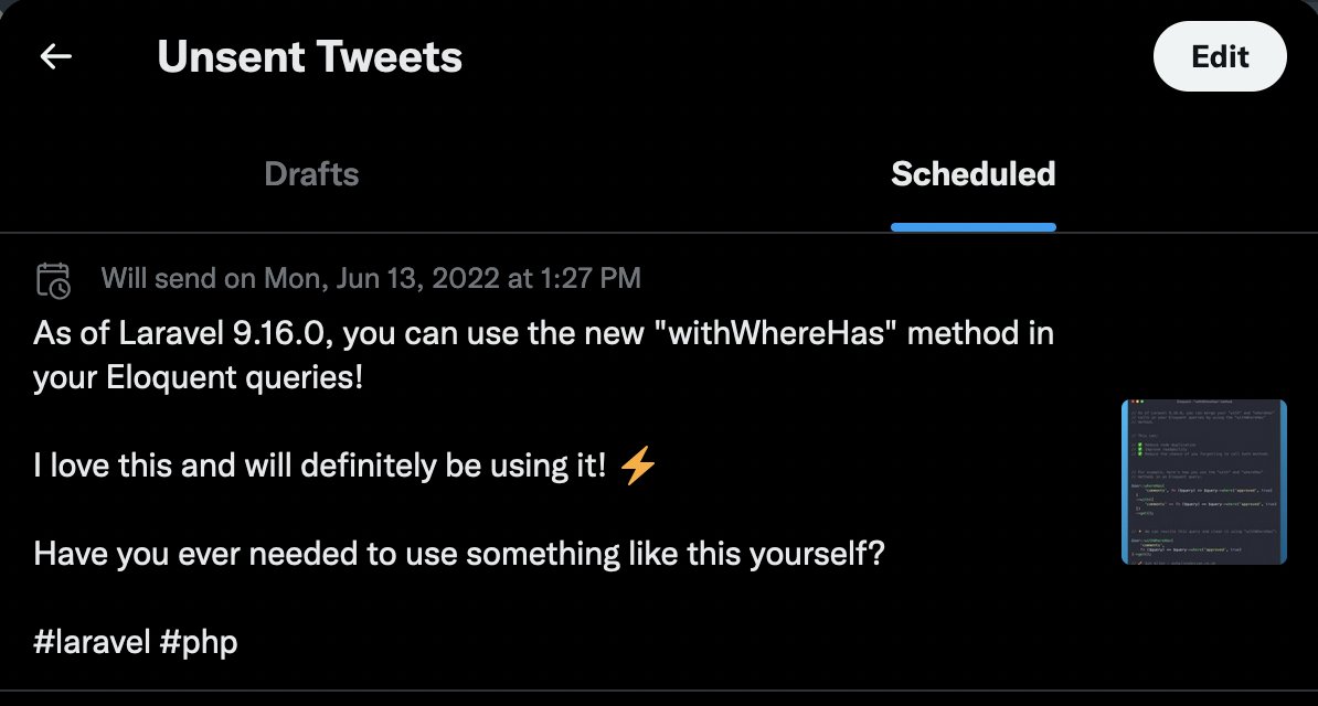 Philo Hermans on Twitter: "Laravel Tip 💡 v9.16 introduces a new withWhereHas() to reduce code ...