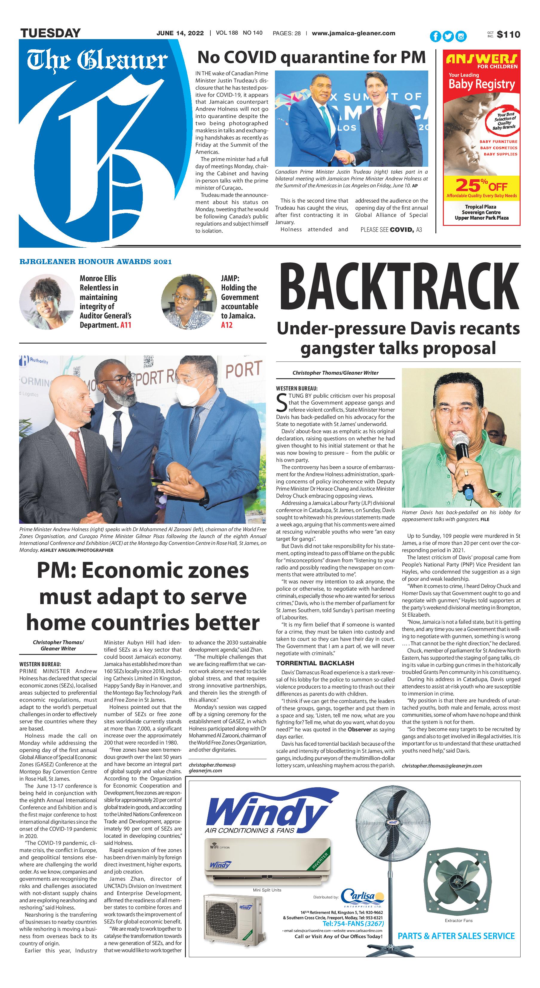 Jamaica Gleaner on Twitter: "Tuesday's front page of The Gleaner. Pick up a copy or read online ...