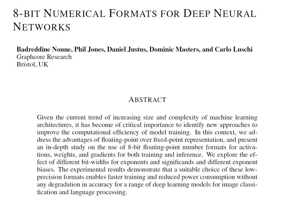 OGAWA, Tadashi on Twitter: "=> 8-bit Numerical Formats for DNNs", Graphcore, arXiv, Jun 6, 2022 ...