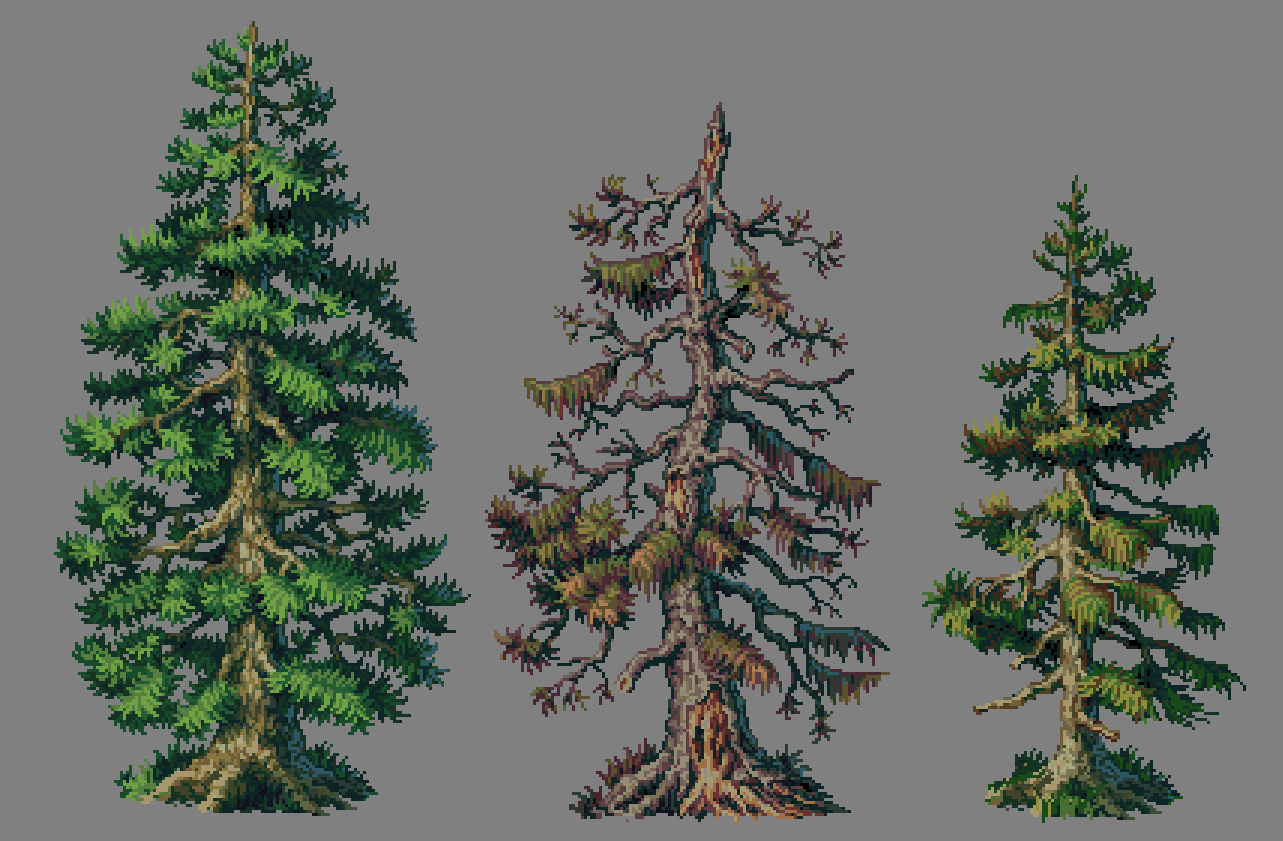 Kordian R on Twitter: "Some trees I drew for @songsofconquest :) #pixelart #gamedev https://t.co ...