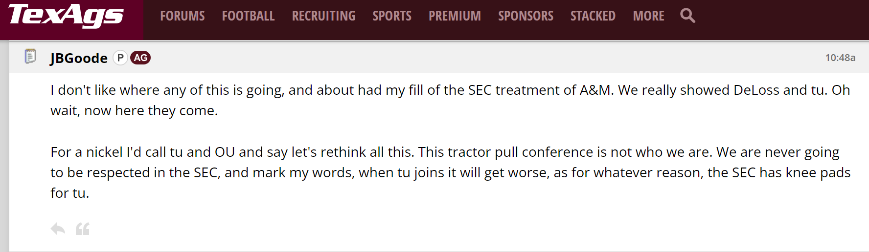 Message Board Geniuses on Twitter: "#TexasAM fan is already sick of #Texas getting preferential ...