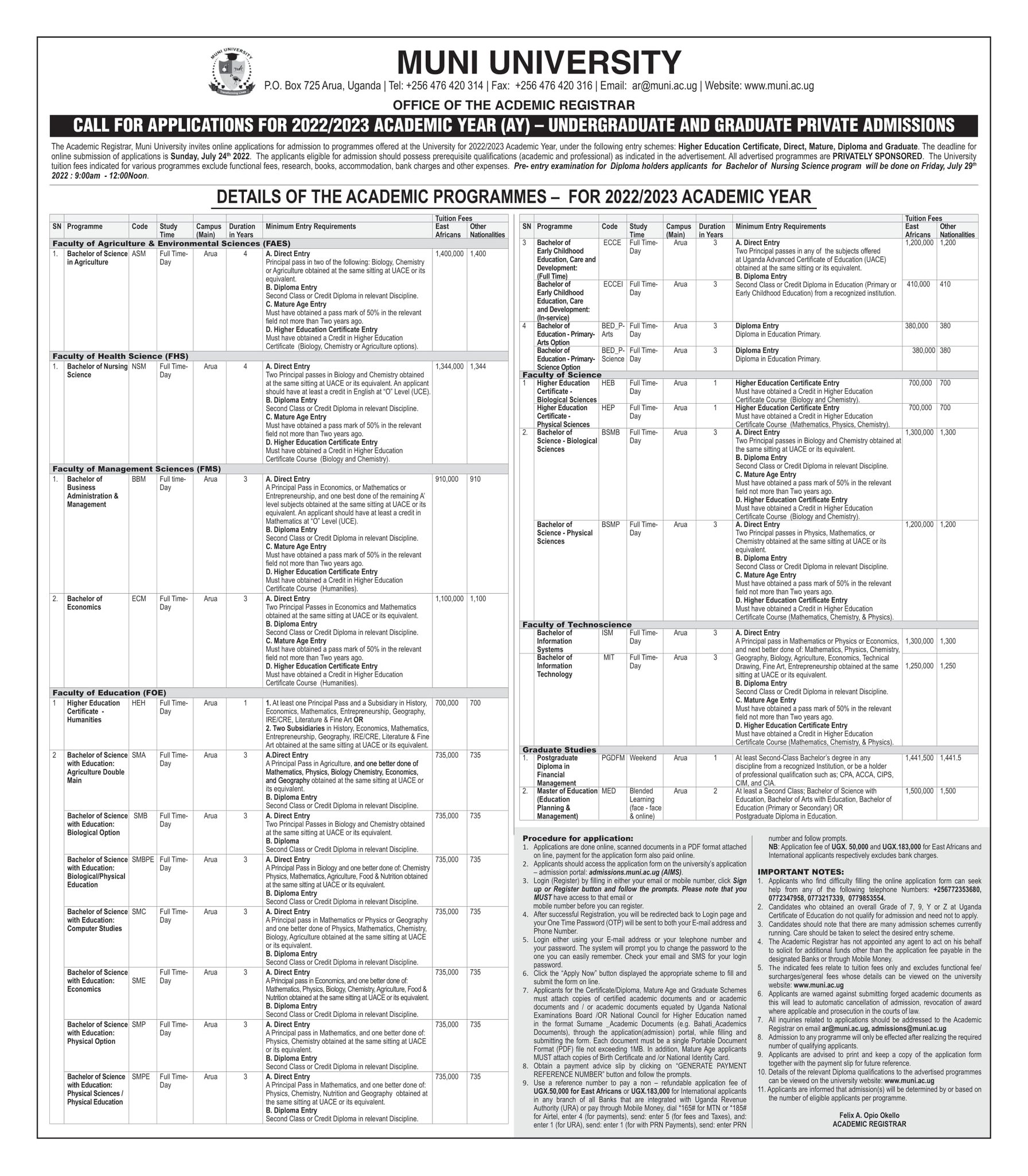 MUNI University on Twitter: "Call for Applications for 2022/2023 Academic Year (AY ...