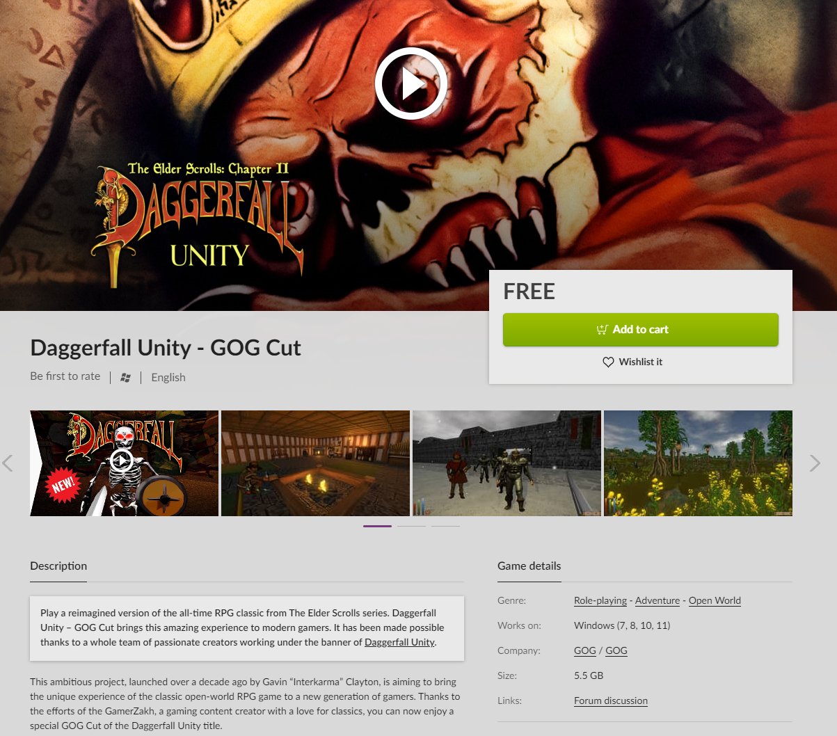 Wario64 on Twitter: "Daggerfall Unity - GOG Cut is free on GOG https://t.co/TwSfLEaRTA https://t ...