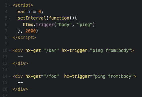 htmx.org on Twitter: "Q: how to I keep to separate elements that are polling on the same cadence ...