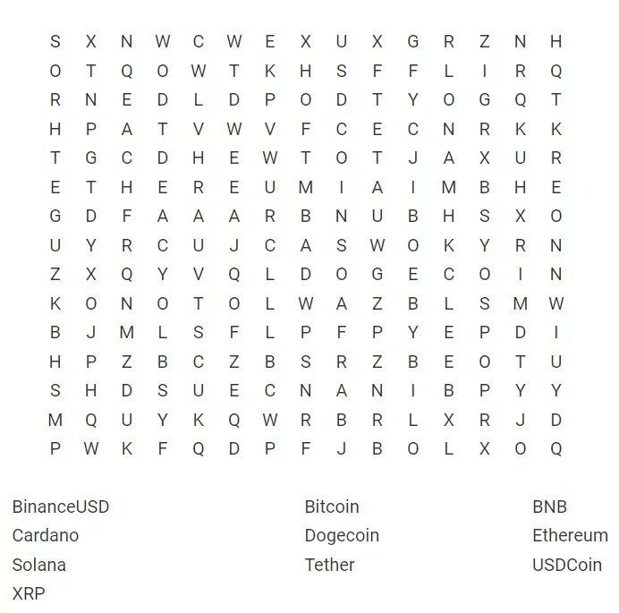 Hooga Gaming on Twitter: "🔍 Top 10 Crypto Word Search 🔍 Words can go in ...