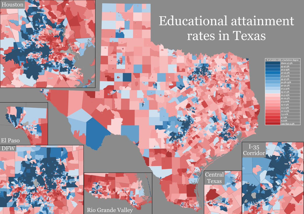 Educational attainment rates in Texas : r/USElectionMaps