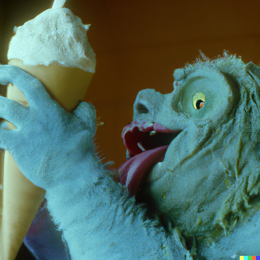 Giant monster eating an ice cream cone screen cap : r/dalle2