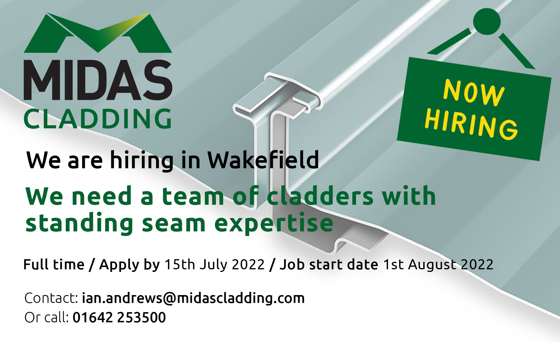 Midas Cladding on Twitter: "We are looking to hire a team in the Wakefield area to work with us ...