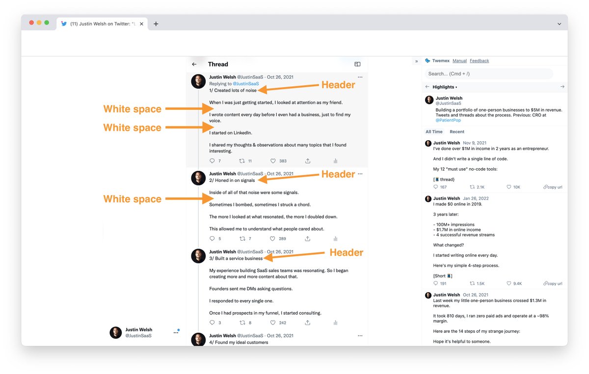 How to write a top 1% Twitter thread: 🧵 - Thread from Justin Welsh ...