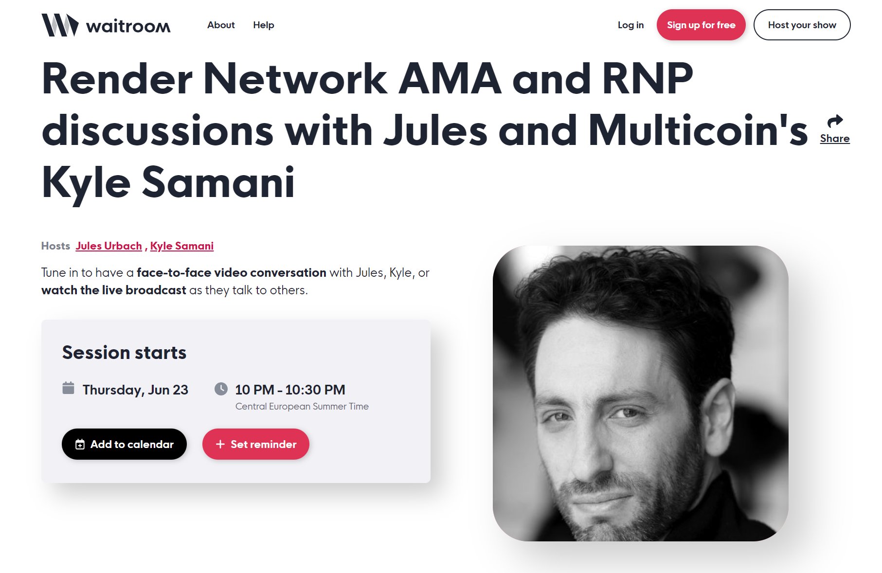 Render Network | RNDR on Twitter: "Join $RNDR CEO @JulesUrbach Jun 23 ...