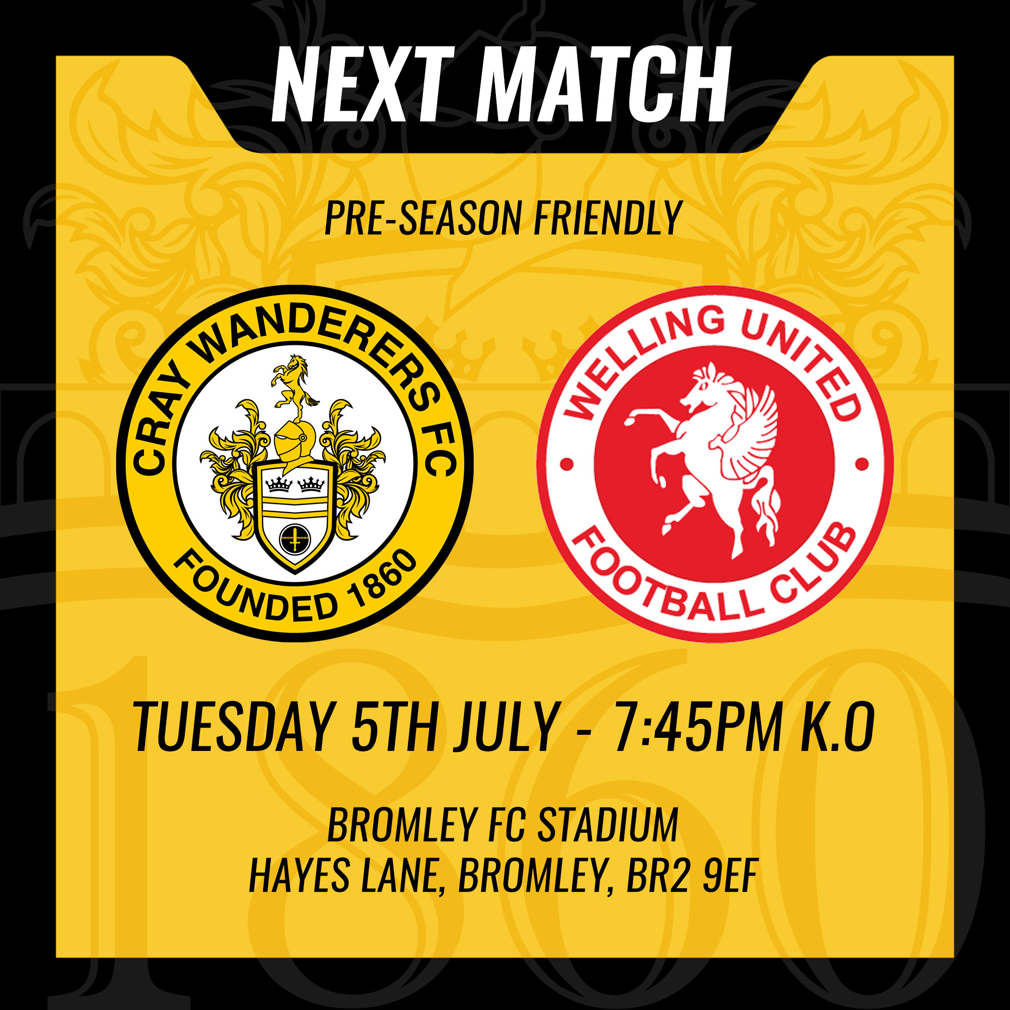 Cray Wanderers FC on Twitter: "Pre-season Friendly - @OfficialWands vs. @wellingunited - Tues ...