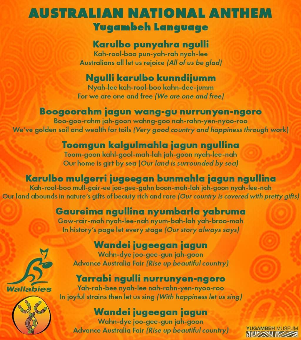 Lyrics for the Yugambeh language version of the anthem the Wallabies ...