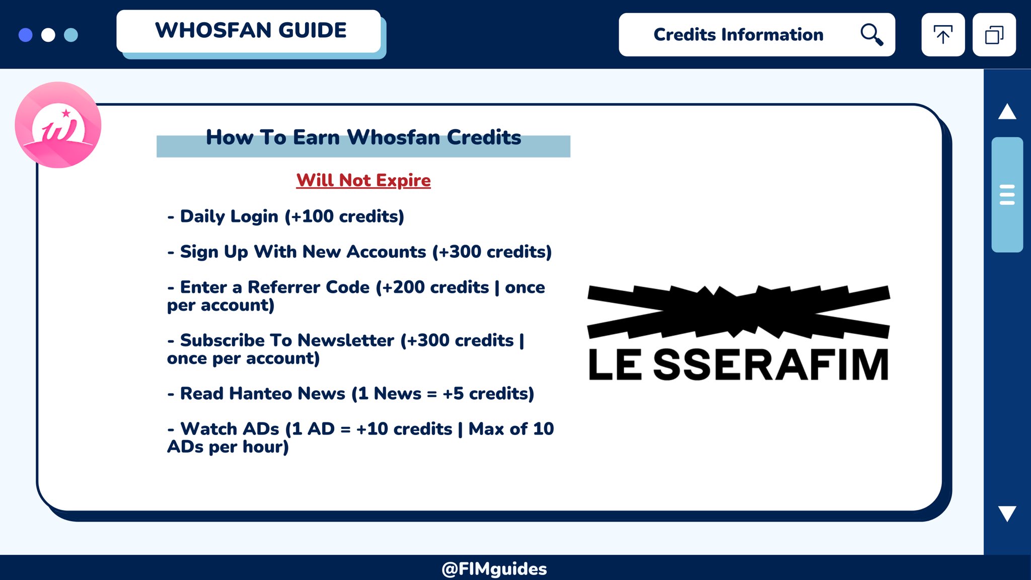 LE SSERAFIM GUIDES on Twitter: "[CREDITS INFORMATION] 🪙 Credits • Expiration: Never expire ...