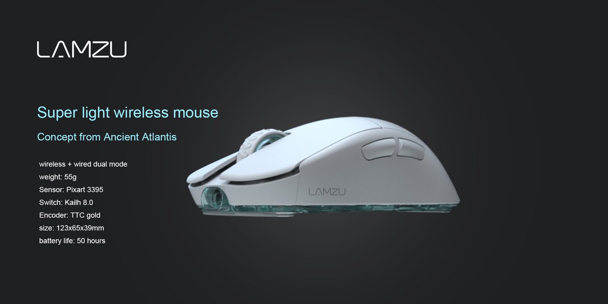 Upcoming mouse by Lamzu featuring a 3395 sensor, 55g, Kailh 8.0 ...
