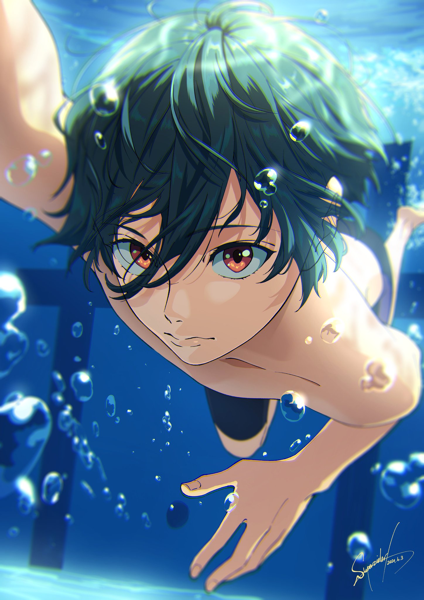 秋鷲 /Akiwashi on Twitter: "絵のモチベを上げたくて自分の絵を見返していたら去年1万人記念リクエスト企画で描いた桐嶋郁弥さんが涼し気でよかったので再掲。free!死ぬまで ...