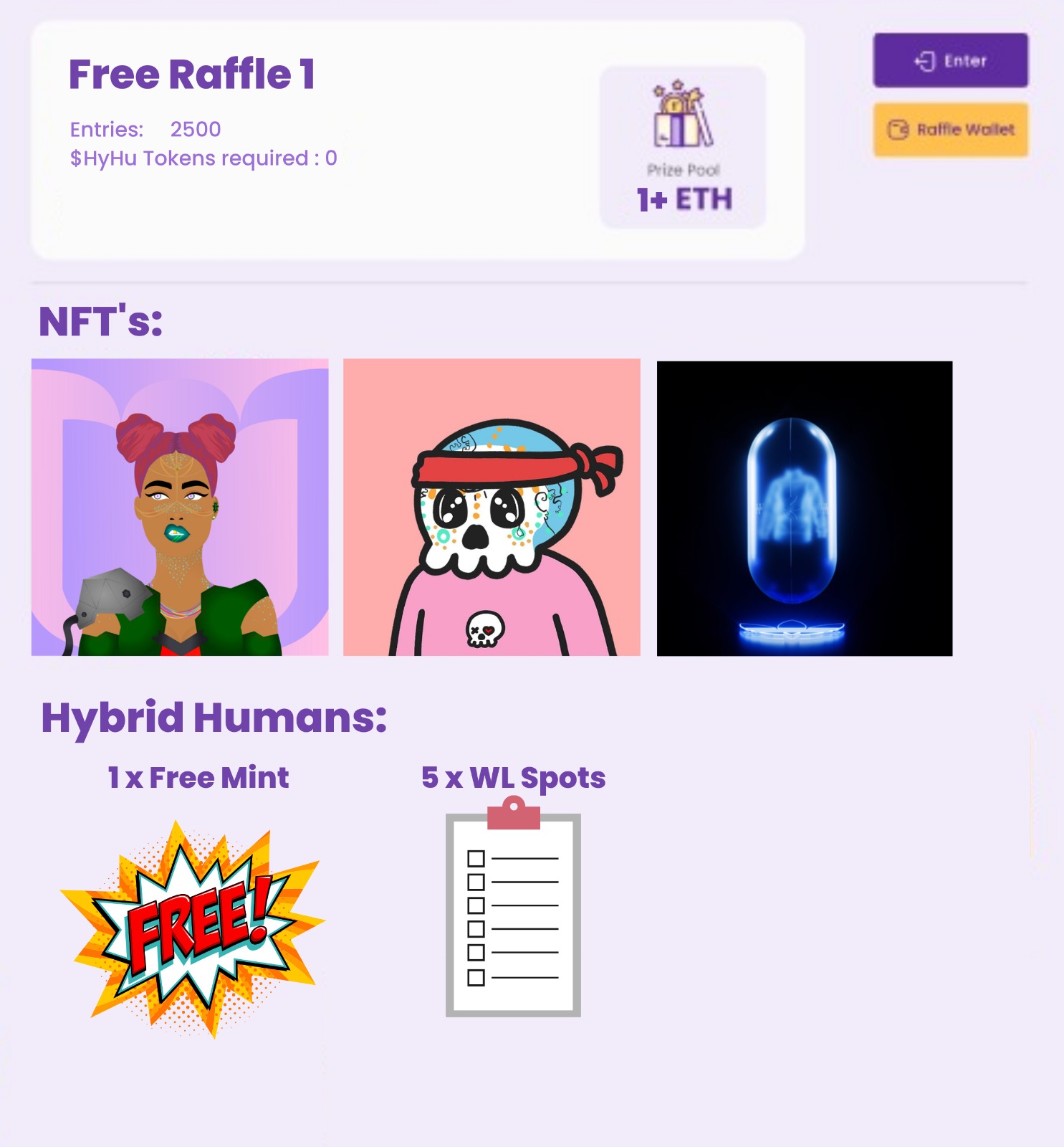 HyHu Network (HyHu Raffles & Hybrid Humans NFT) on Twitter: "We're only 2x Free-2-Enter Raffles ...