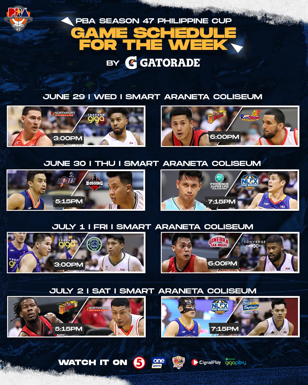 PBA on Twitter: "PBA 47th Season Philippine Cup Game Schedule for the week (June 29-July 2 ...