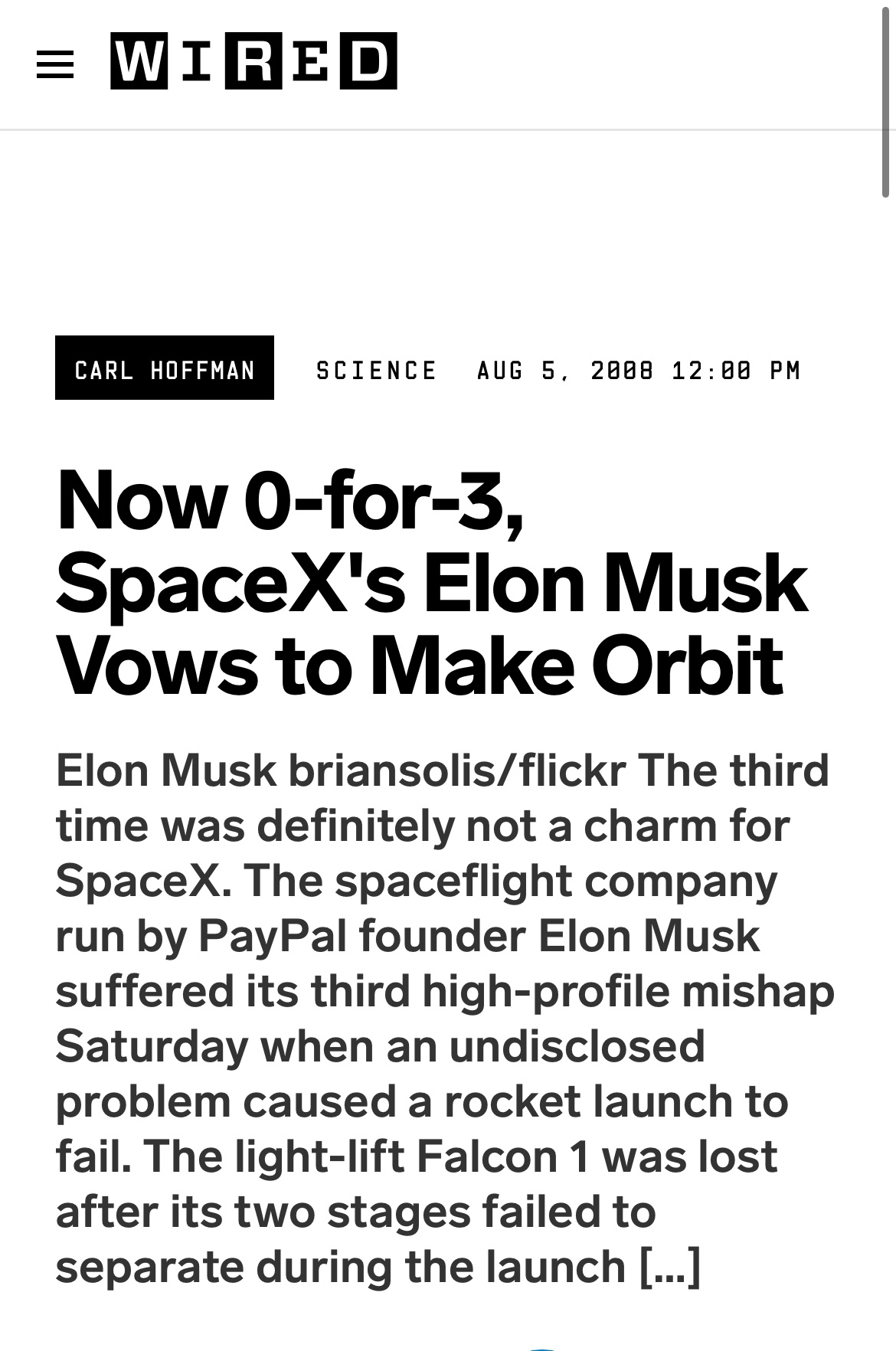 Sean Linehan on Twitter: "I think about this quote from @elonmusk after the 3rd SpaceX attempt ...