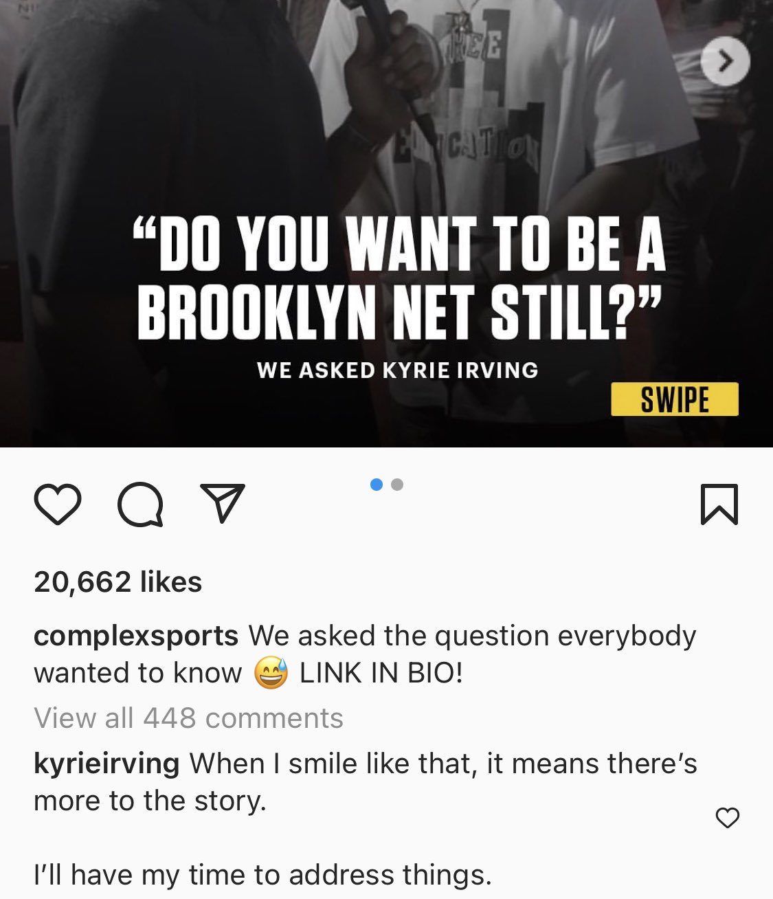 ClutchPoints on Twitter: "Kyrie Irving's Instagram comment on @ComplexSports ' post 👀 https://t ...