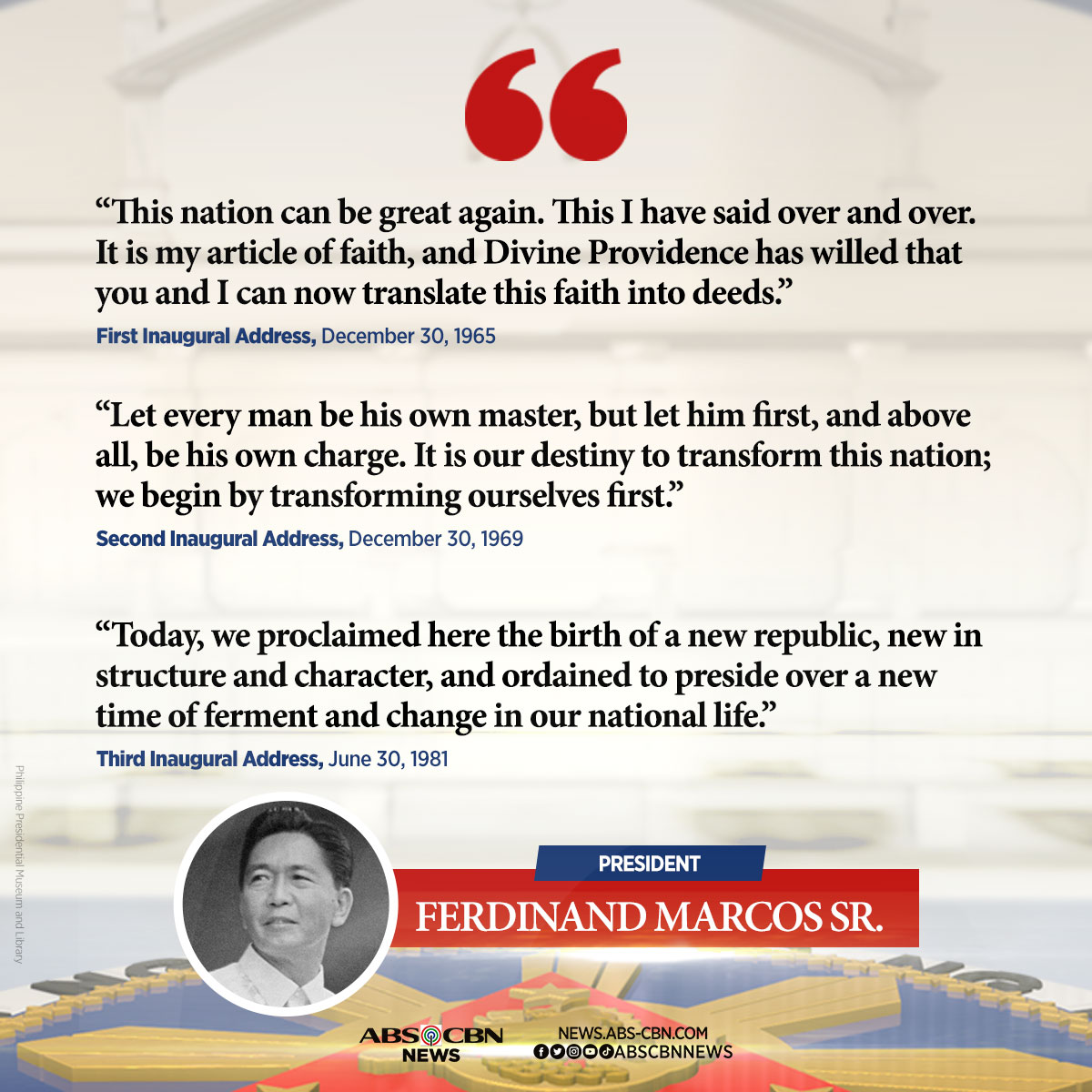 Ferdinand Marcos Sr., who ruled the Philippines for 20 years, gave a ...
