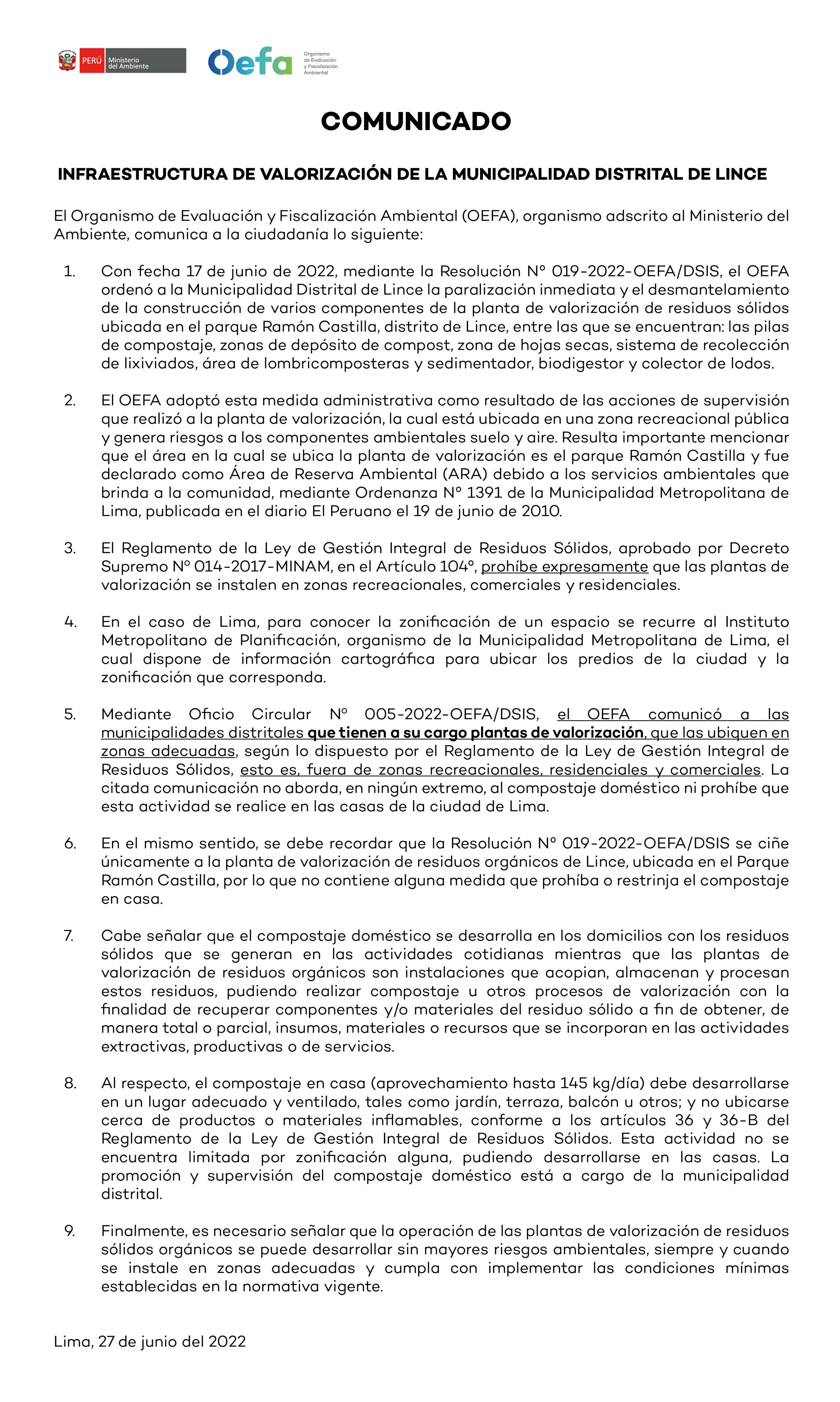 oefaperu on Twitter: "📢| #COMUNICADO El OEFA informa a la ciudadanía sobre la infraestructura de ...